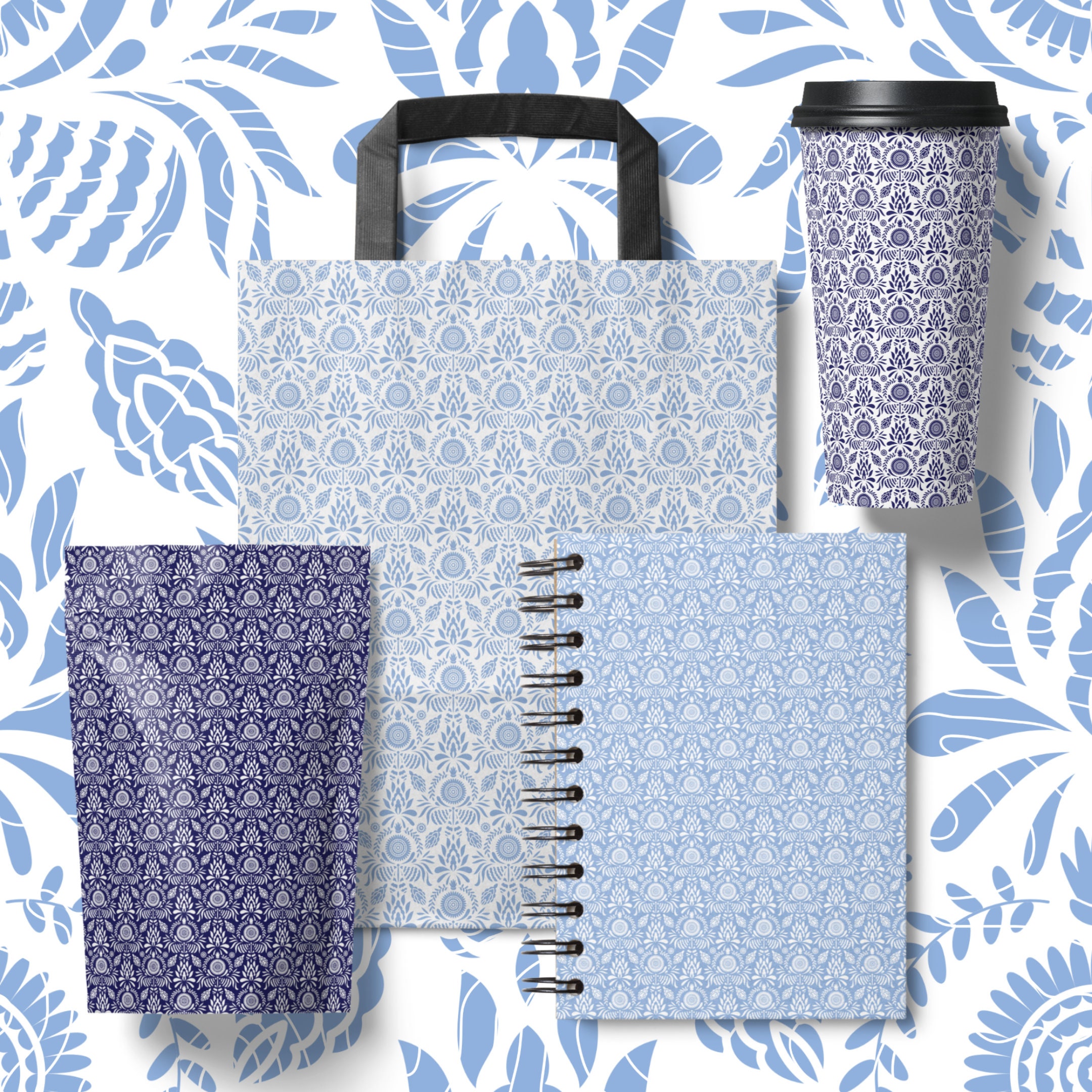 Folklore Blue Seamless Pattern Floral Repeat Pattern - Etsy