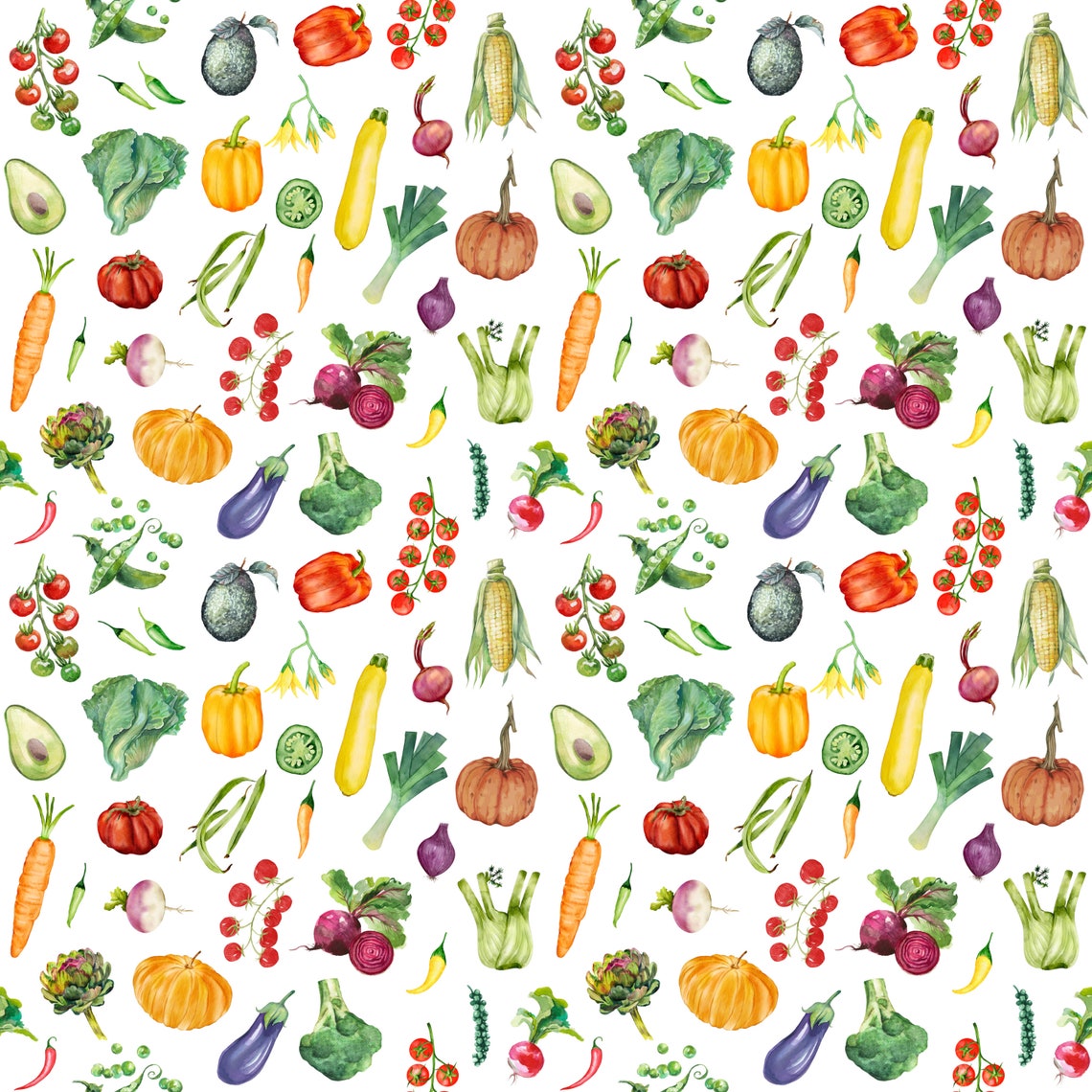 Watercolor Vegetables Seamless Pattern Veggie Seamless - Etsy