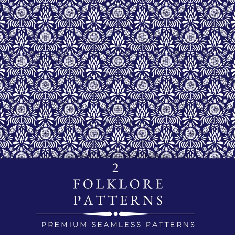 Folklore Blue Seamless Pattern Floral Repeat Pattern - Etsy