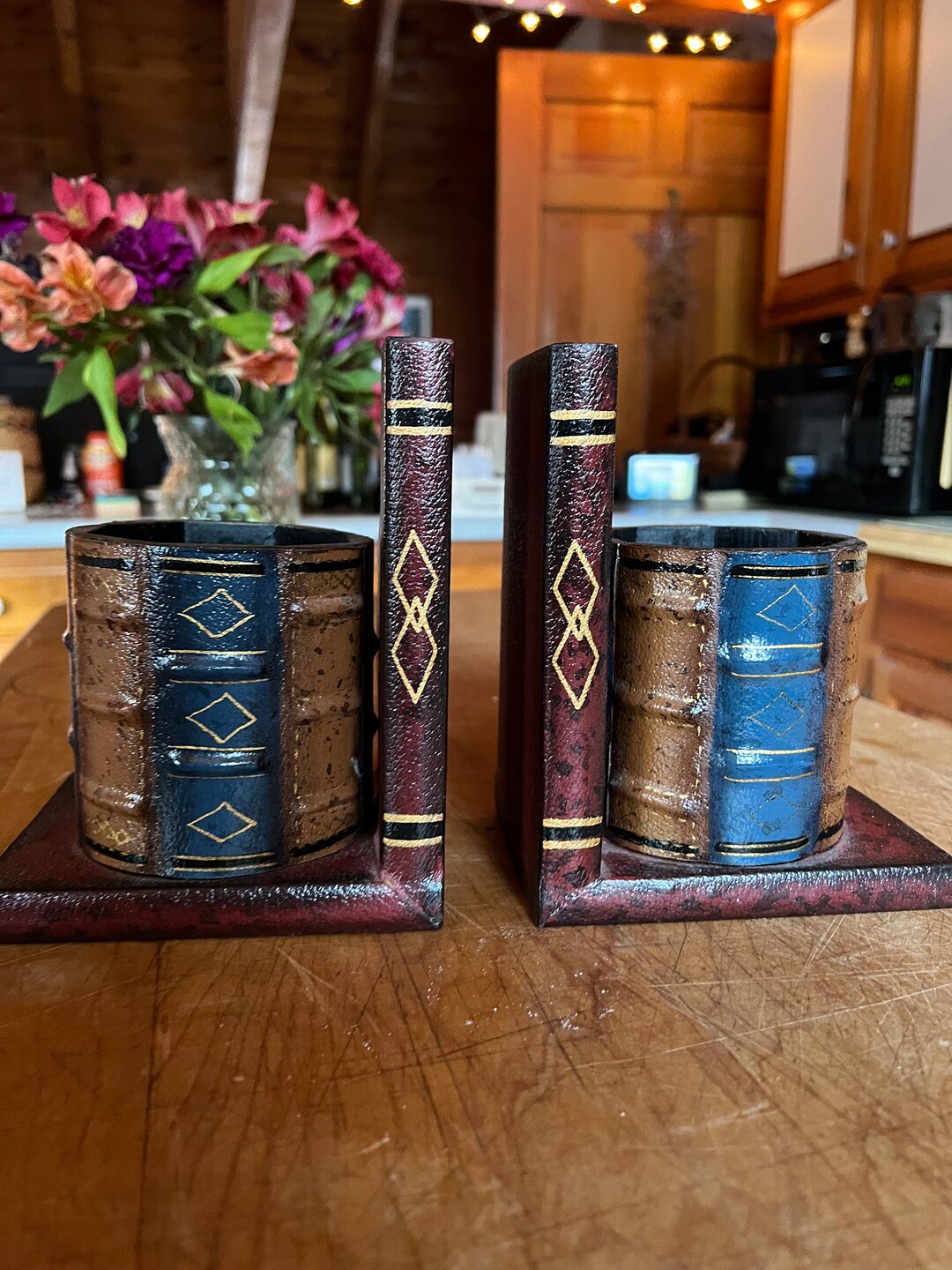 Leather Wrapped Bookends With Pencil Cups - Etsy