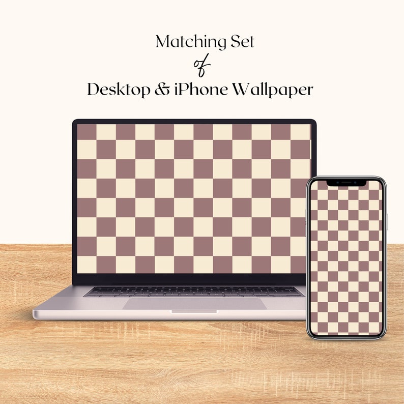 Matching Set iPhone & Desktop Wallpaper Checkered Neutral Aesthetic ...