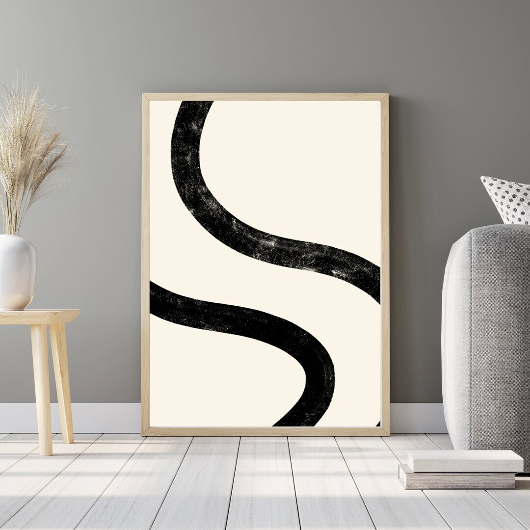 Minimal Wall Art | Black and White Poster, Paint Brush Line Art Print ...