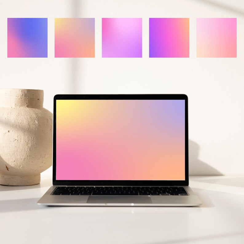 5 Pack of Desktop Wallpapers Sunset Pink Aesthetic Gradient Digital ...