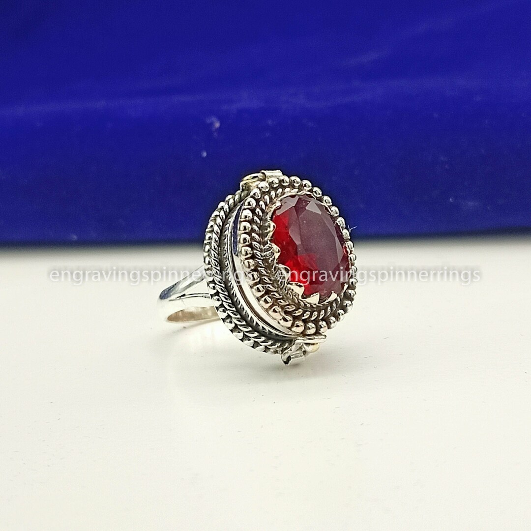 Red Garnet Poison Ring, Sterling Silver Openable Band, Handmade - Etsy