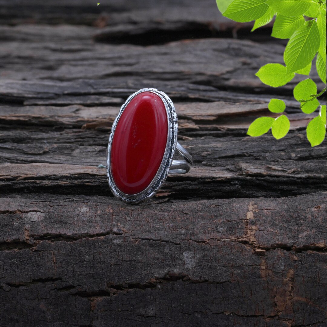 Handmade Red Coral Ring: 925 Sterling Silver Statement Jewelry - Etsy