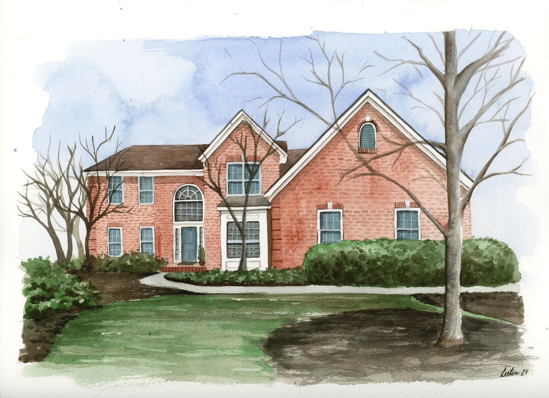 Custom House Portrait Painting L Watercolor Commission First Home L ...