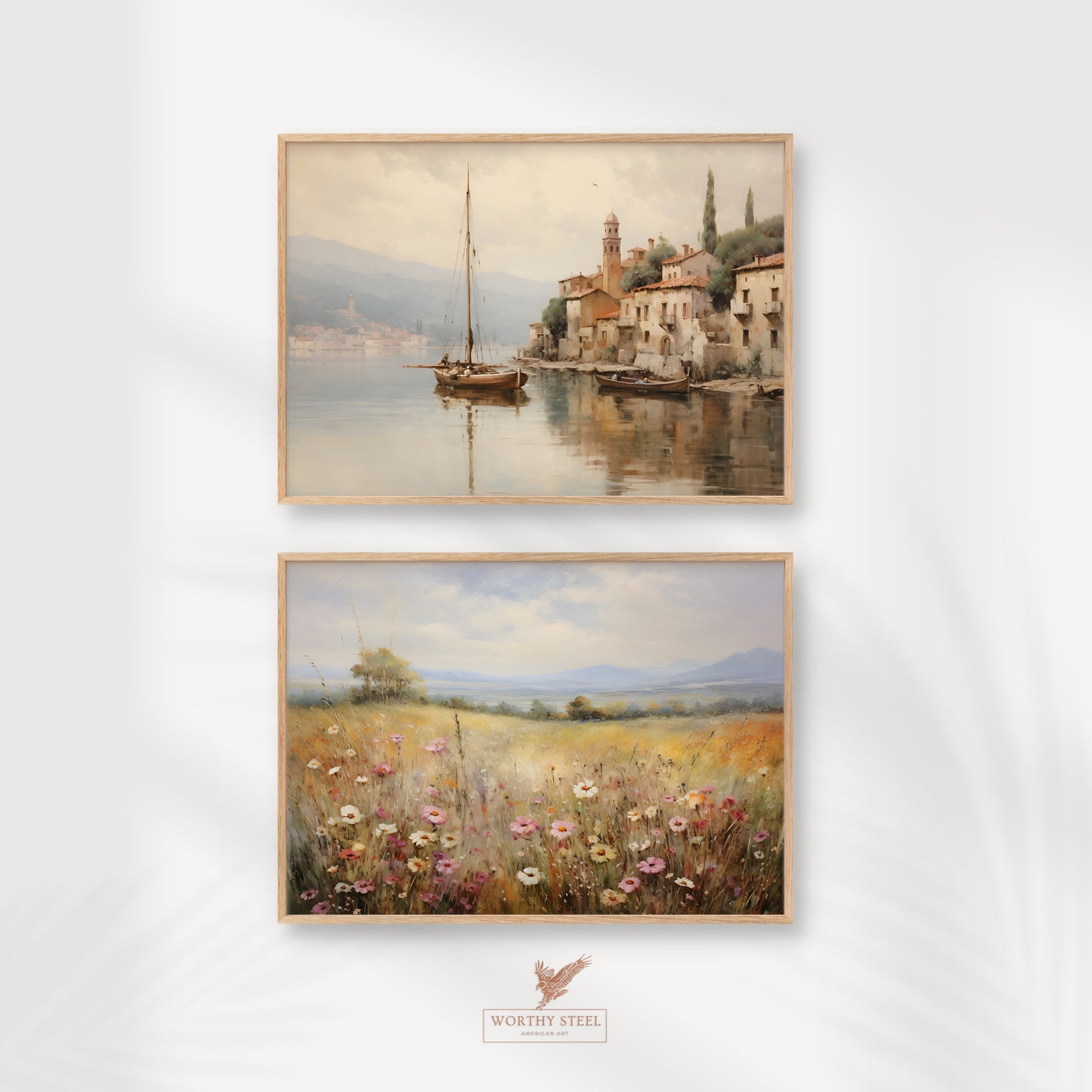 Vintage European Prints Set Rustic Gallery Wall Set Muted Living Room ...