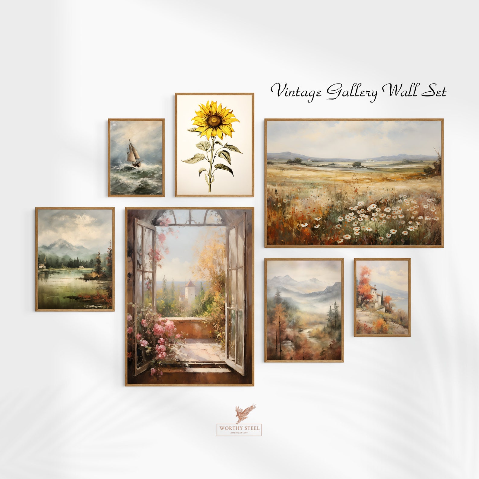 Vintage European Prints Set Rustic Gallery Wall Set Muted Living Room ...