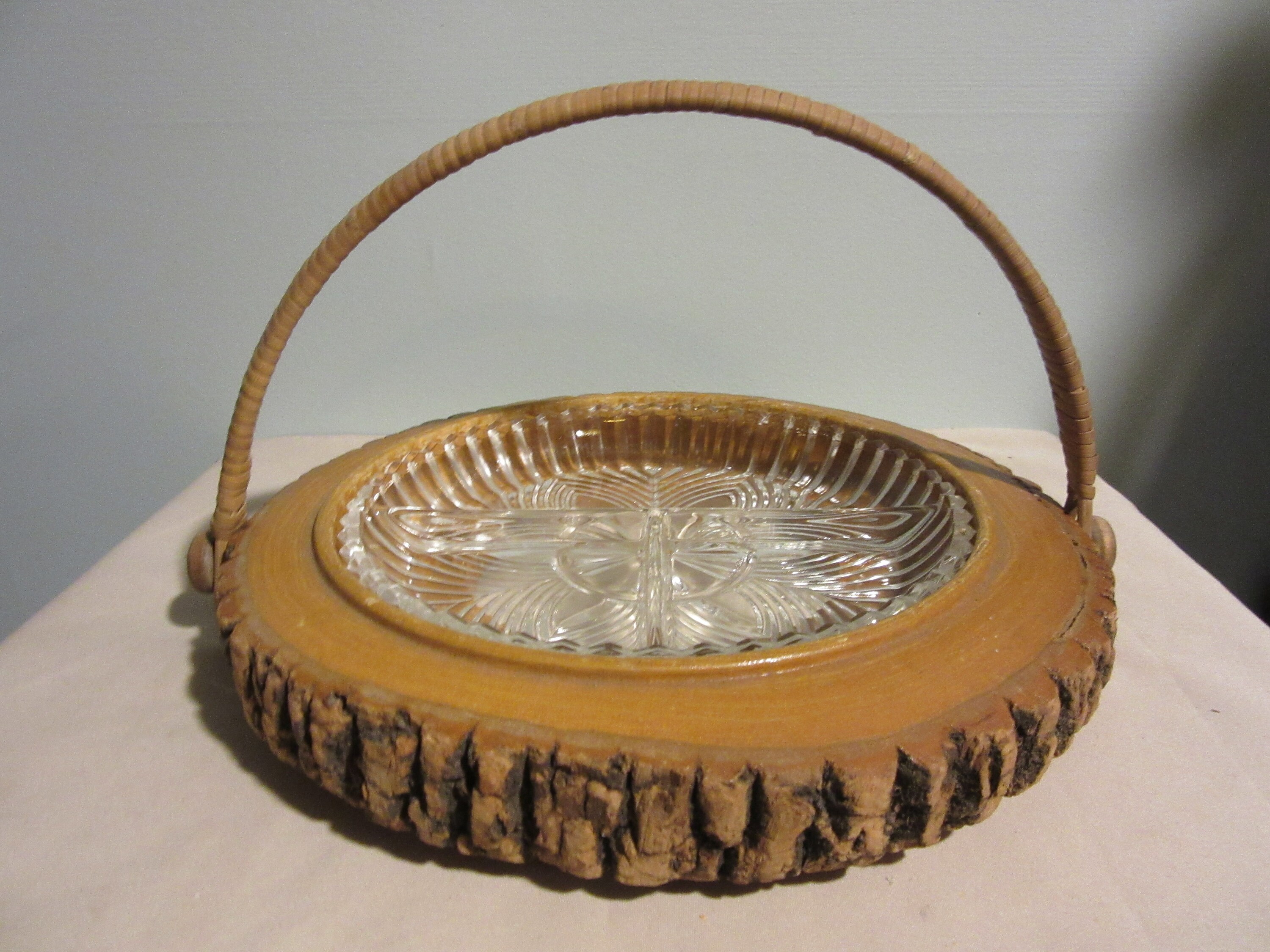 Vintage Rustic Wood Base With Handle and Divided Glass Insert - Etsy