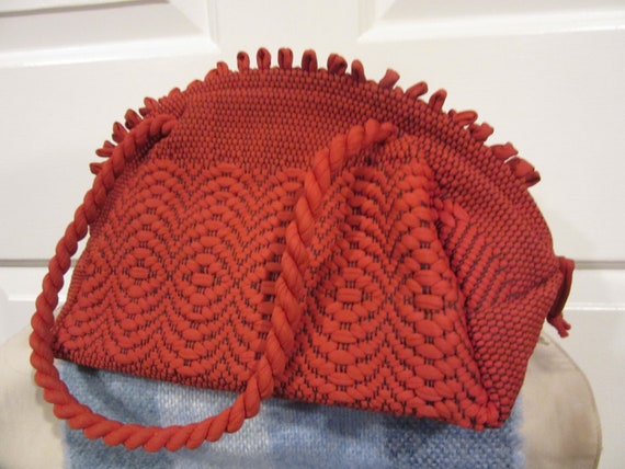 Vintage Crochet/Macrame Red Handbag Great Condition V… - Gem