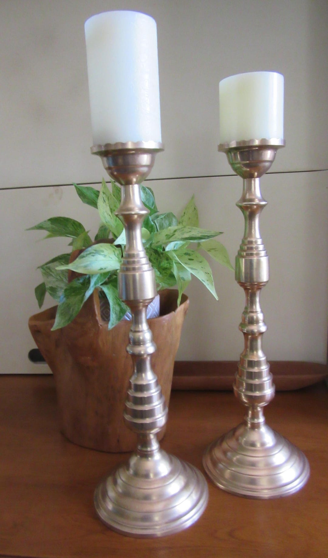 Vintage Pair Brass Candlesticks 17.5'' Tall Hong Kong - Etsy