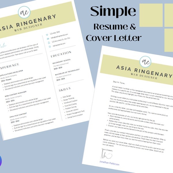 Cover Letter Business Card Resume - Etsy
