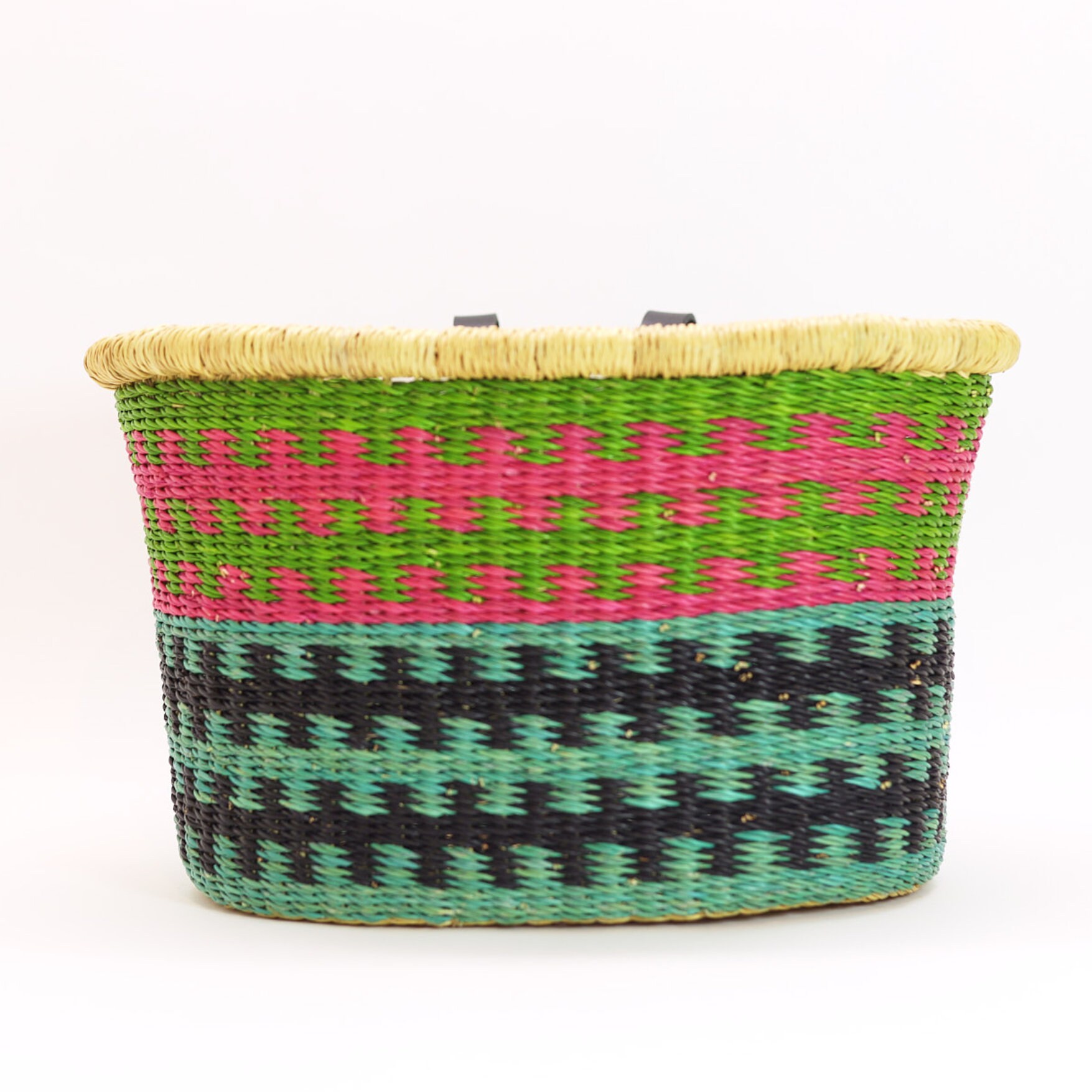 Straw Woven Bicycle Basket With Leather Straps by Akatue, Bike Basket ...