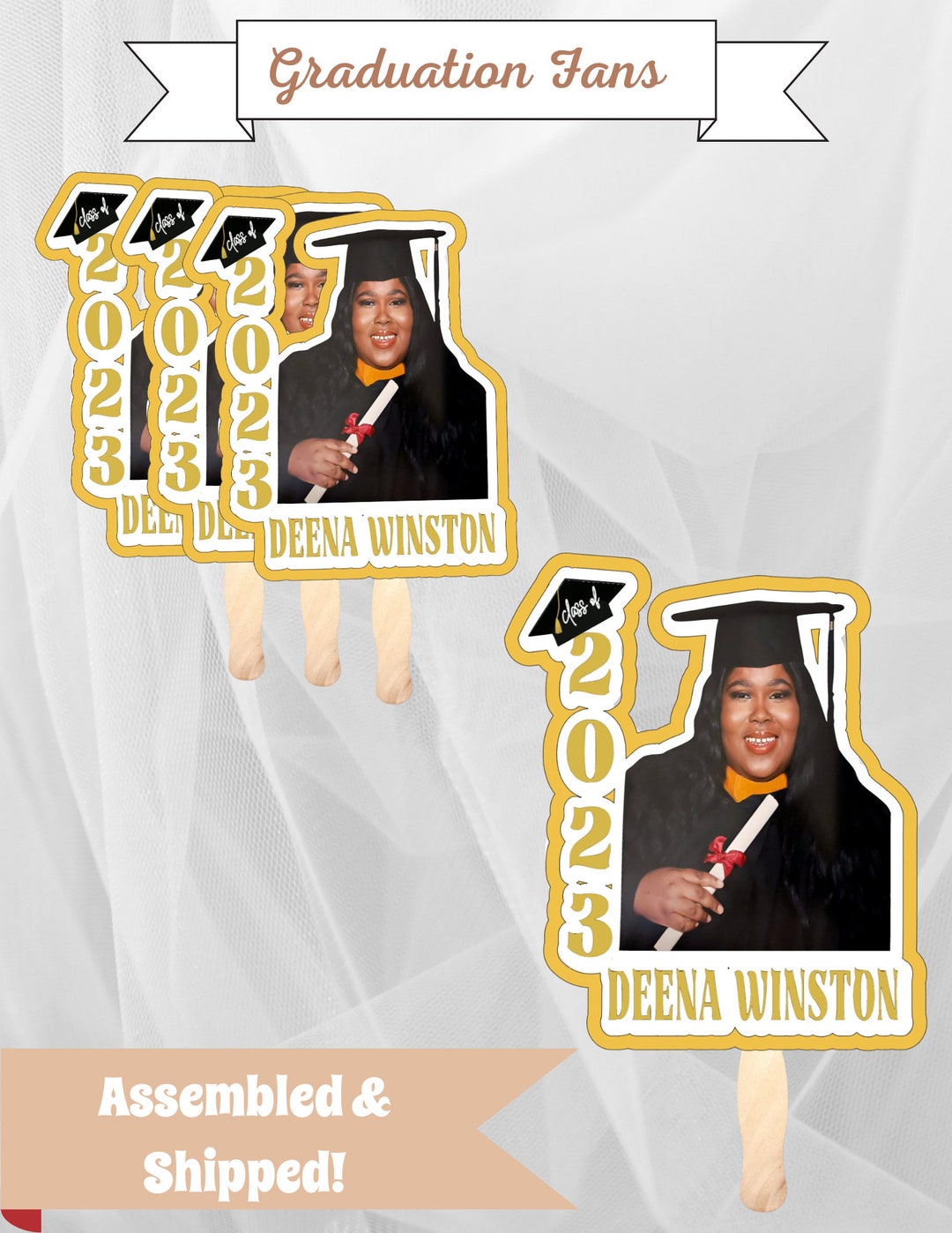 Graduation Fan 2024 Graduate Hand Fan Custom Fans Any School Grade Grad ...