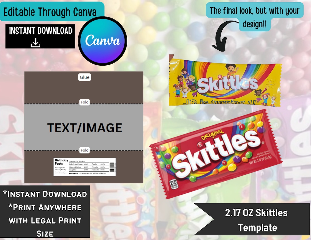 BLANK 2.17oz Skittles Template | DIY Template | Canva Friendly ...