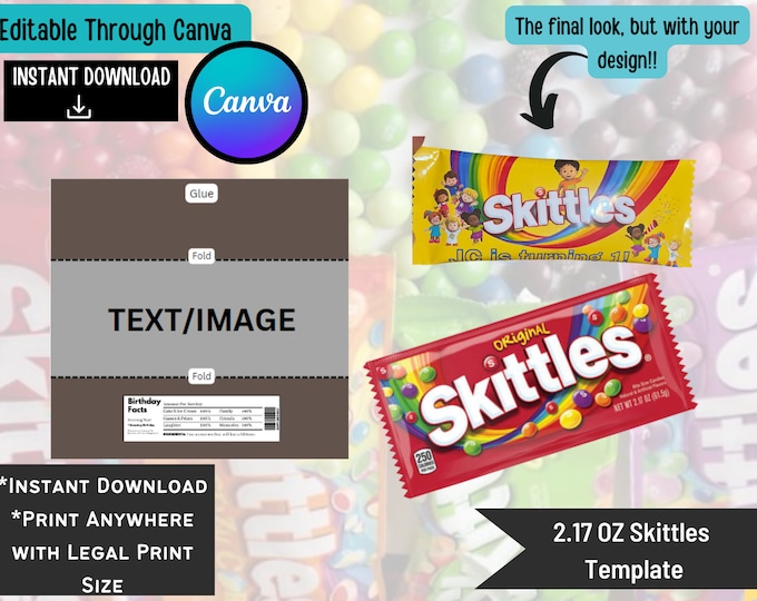 Blank Skittles 2.17 Oz Wrapper Template Canva Link Digital Download - Etsy