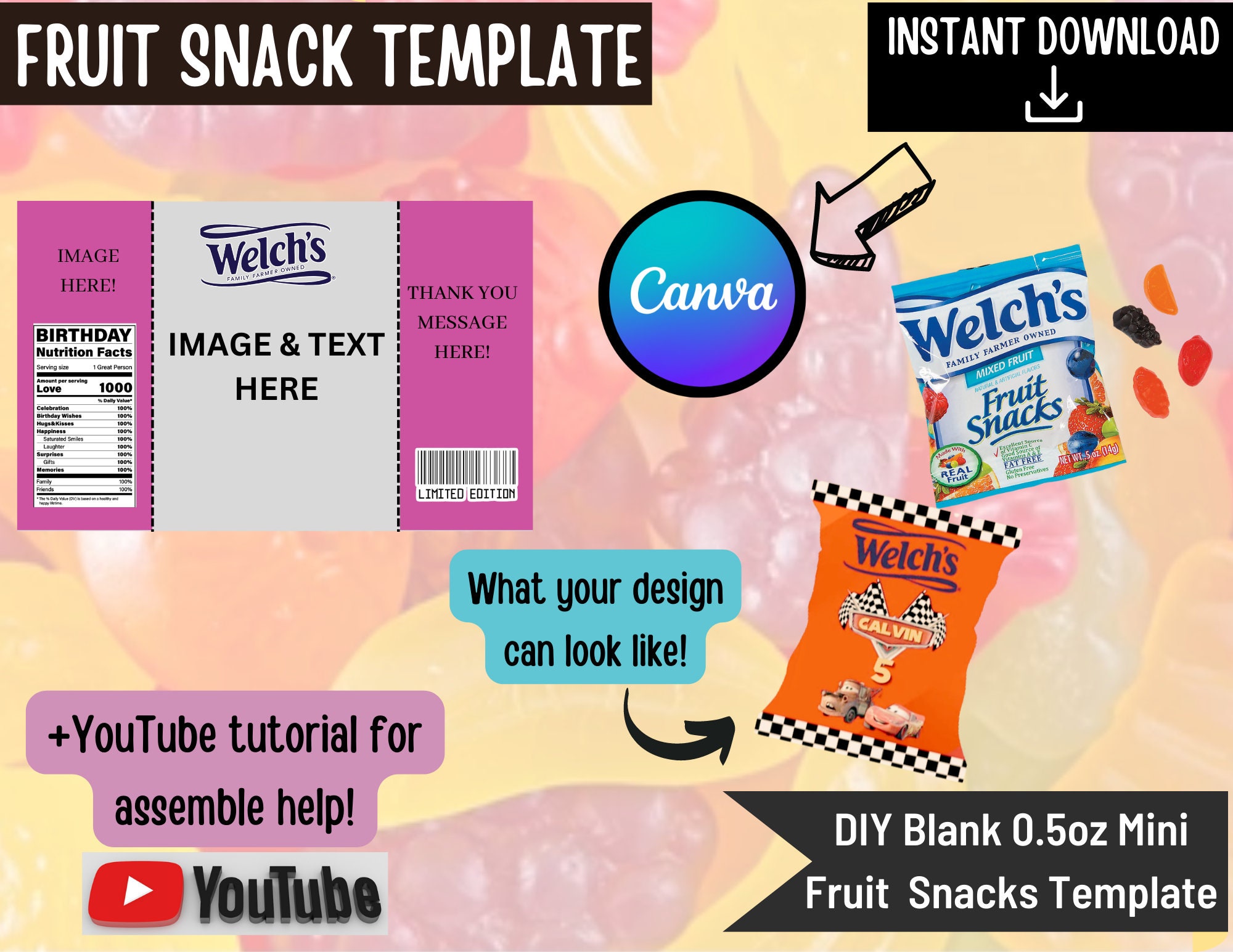 Fruit Snack Template | Canva Template | Blank DIY Party Favor Template ...