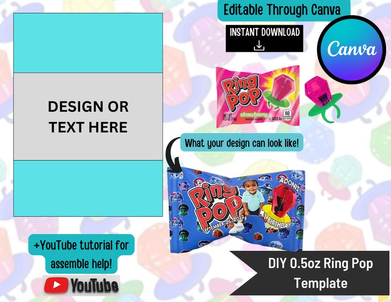 Ring Pop DIY Template Canva Friendly Personalized Party - Etsy