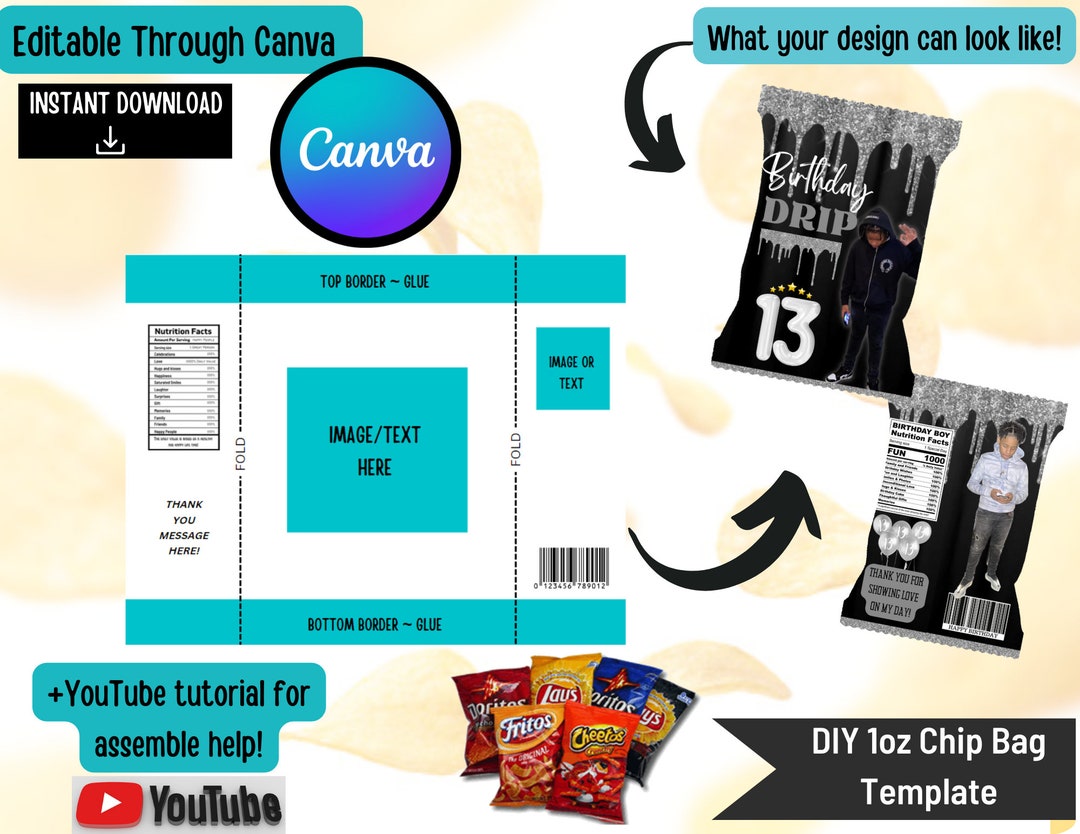 DIY Chip Bag Template | 1oz Blank Design, Editable Canva File (PDF ...
