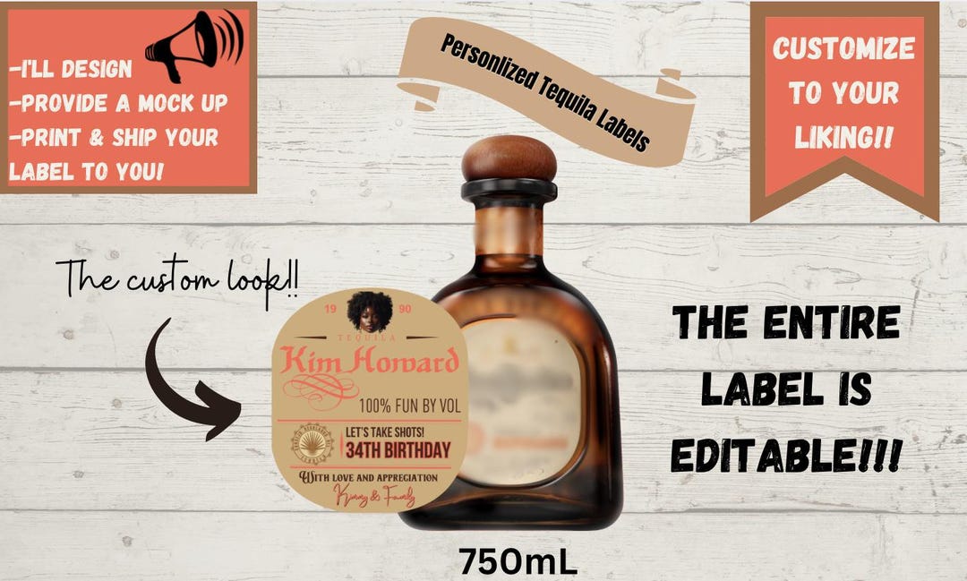 Tequila Editable Label - 70ml Liq Bottle Label | Shipped Bottle Label ...