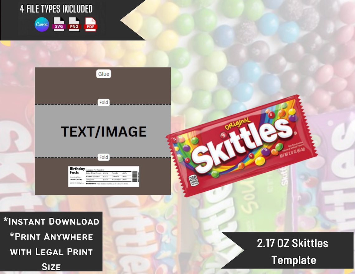 BLANK 2.17oz Skittles Template DIY Template Canva Friendly - Etsy