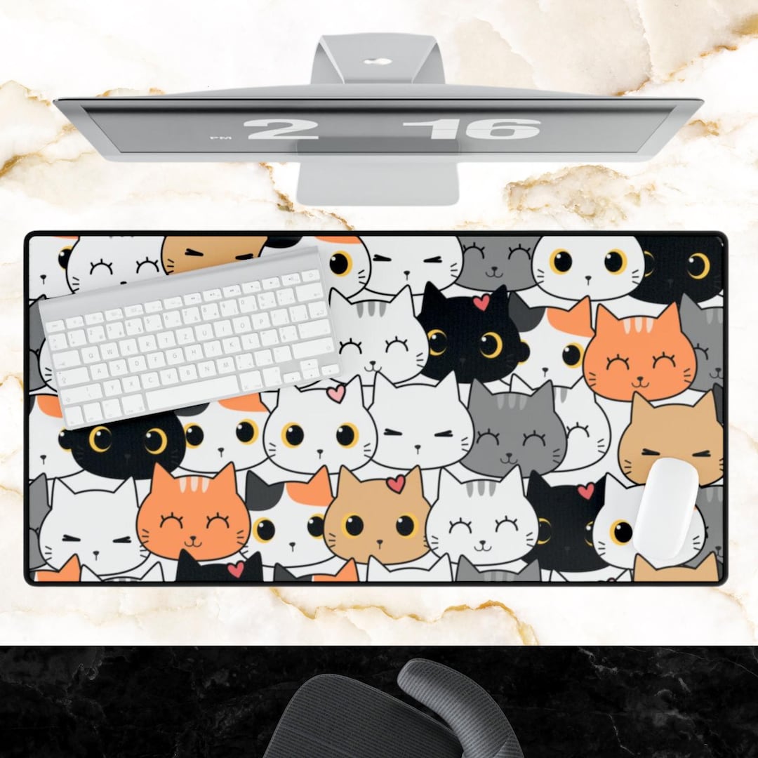 Cute Calico Cats Desk Mats for Pet Lovers, Kawaii Cat Office Decor ...