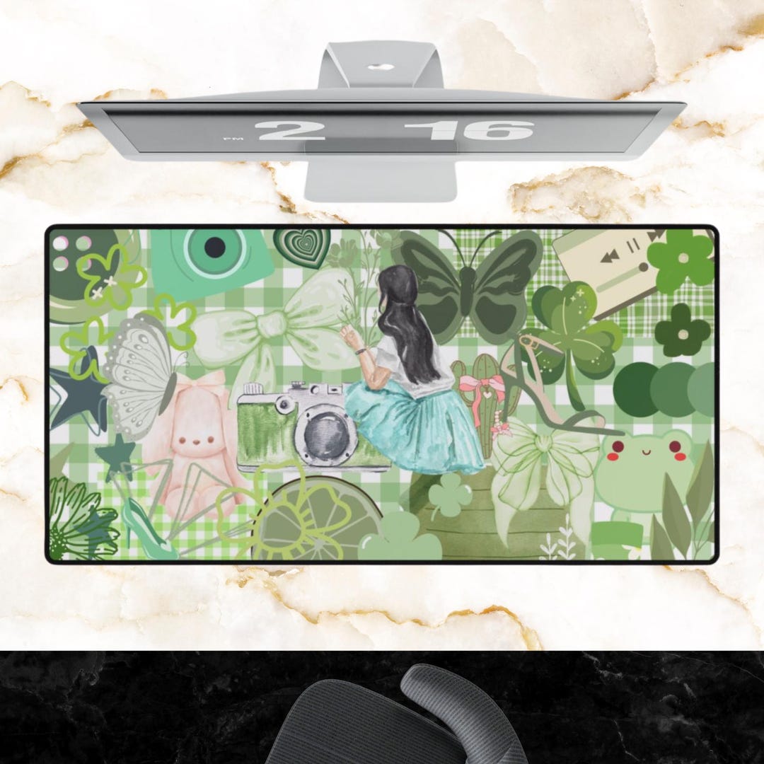 Green Coquette Desk Mat: Kawaii Y2k Gamer Mouse Pad - Etsy UK