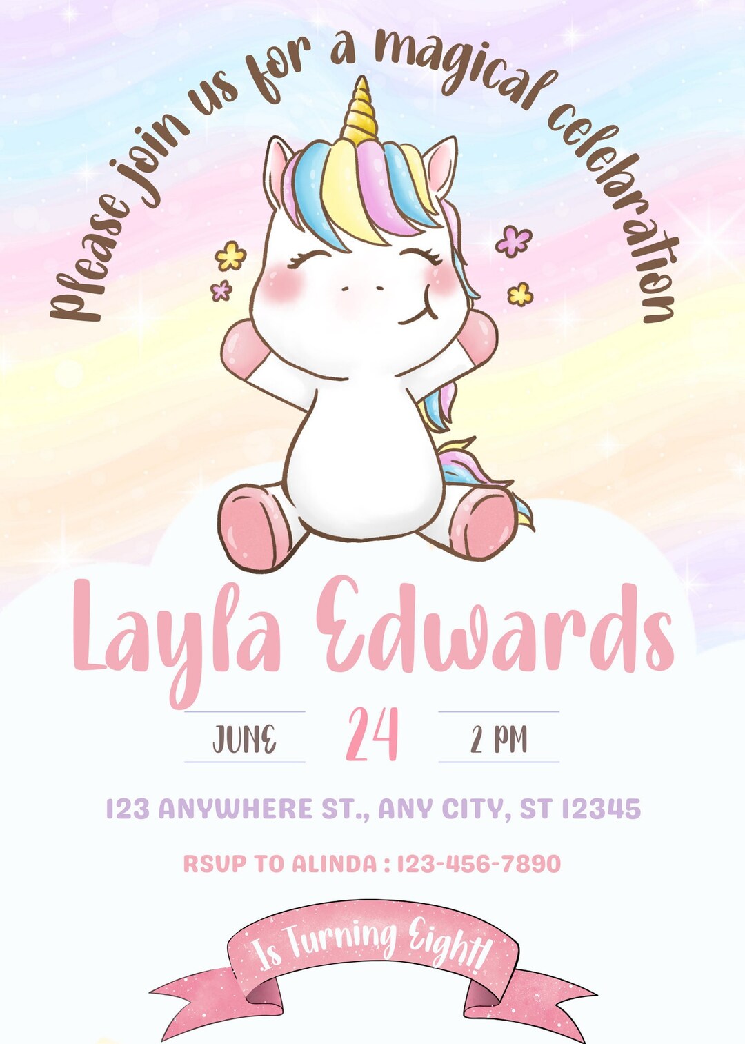 Editable Unicorn Invitation | Unicorn Birthday Party | Instant Download ...