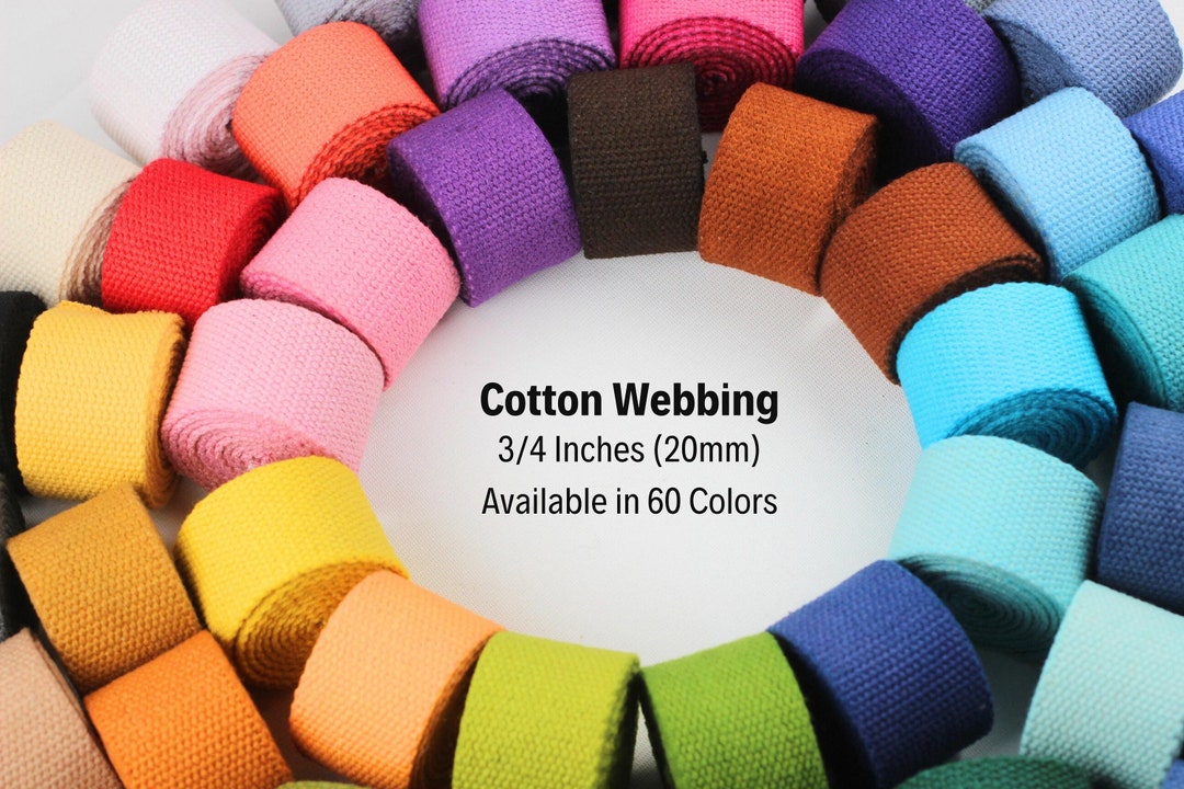 3/4 Inches 20mm Cotton Webbing, Available in 60 Solid Colors, 38mm Wide ...