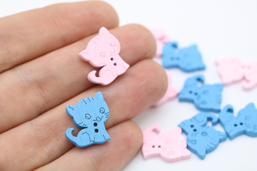 Cat Kids Buttons, Boy/girl Buttons, Laser Engraved, Wooden Buttons ...
