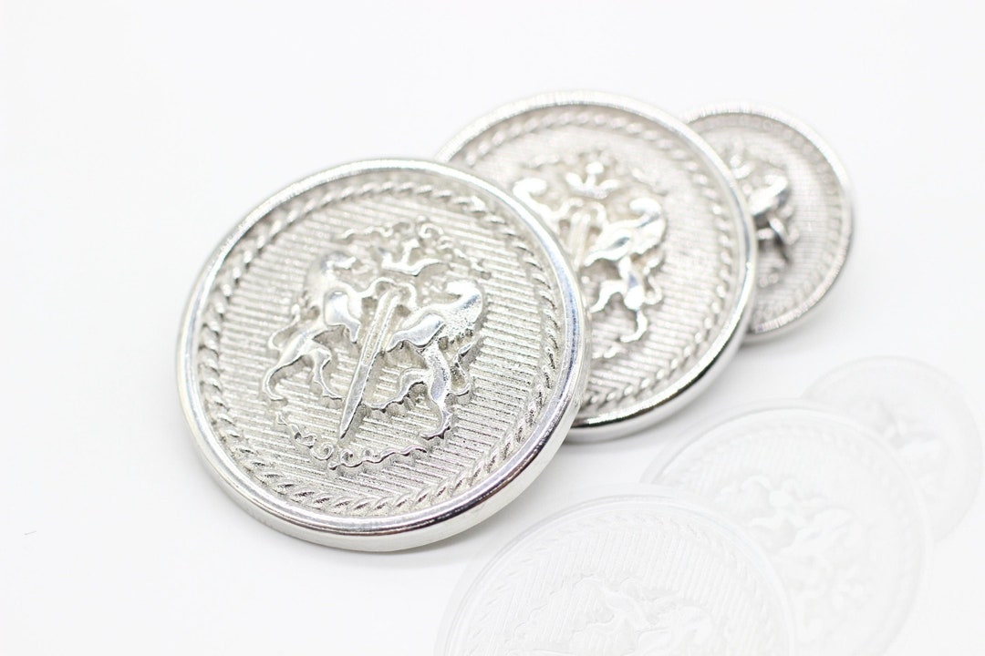 Silver Metal Buttons, Twin Lions Metal Button, Metal Shank Buttons, for ...