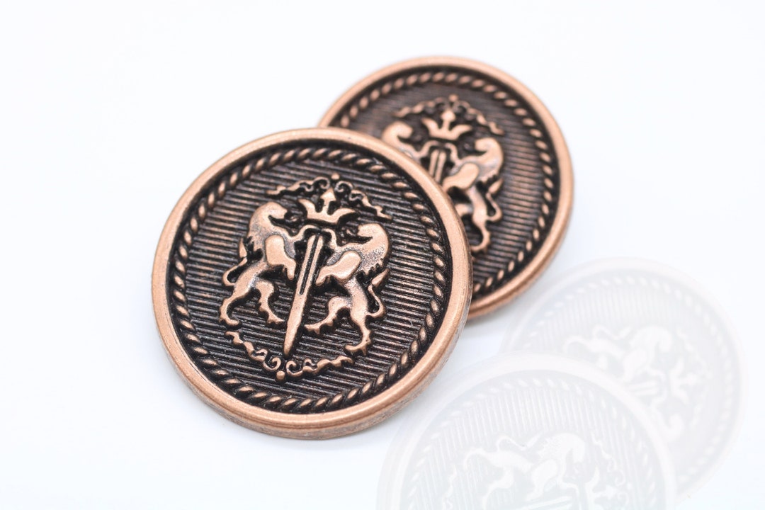 Copper Metal Buttons, Twin Lions Metal Button, Metal Shank Buttons, for ...