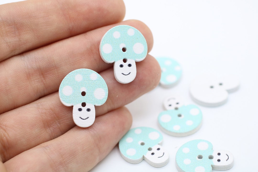 Smile Mushroom Wood Buttons, Boy / Girl Buttons, Colorful Buttons ...