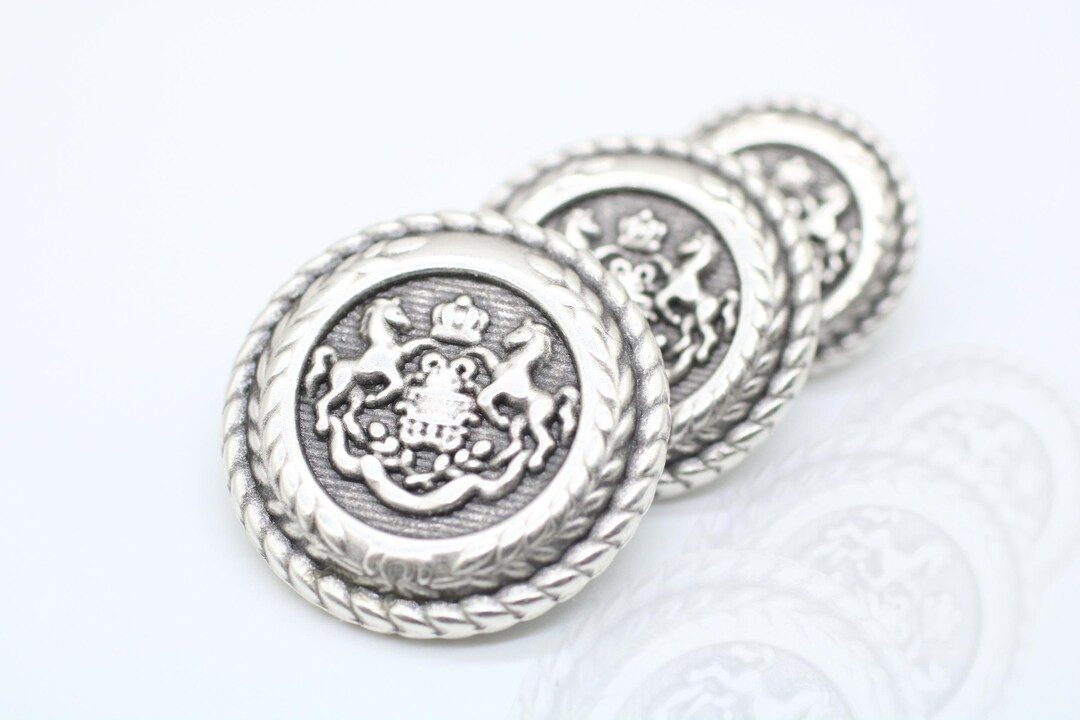 Antique Silver Metal Buttons, Kingdom Buttons, Twin Horse Buttons, for ...