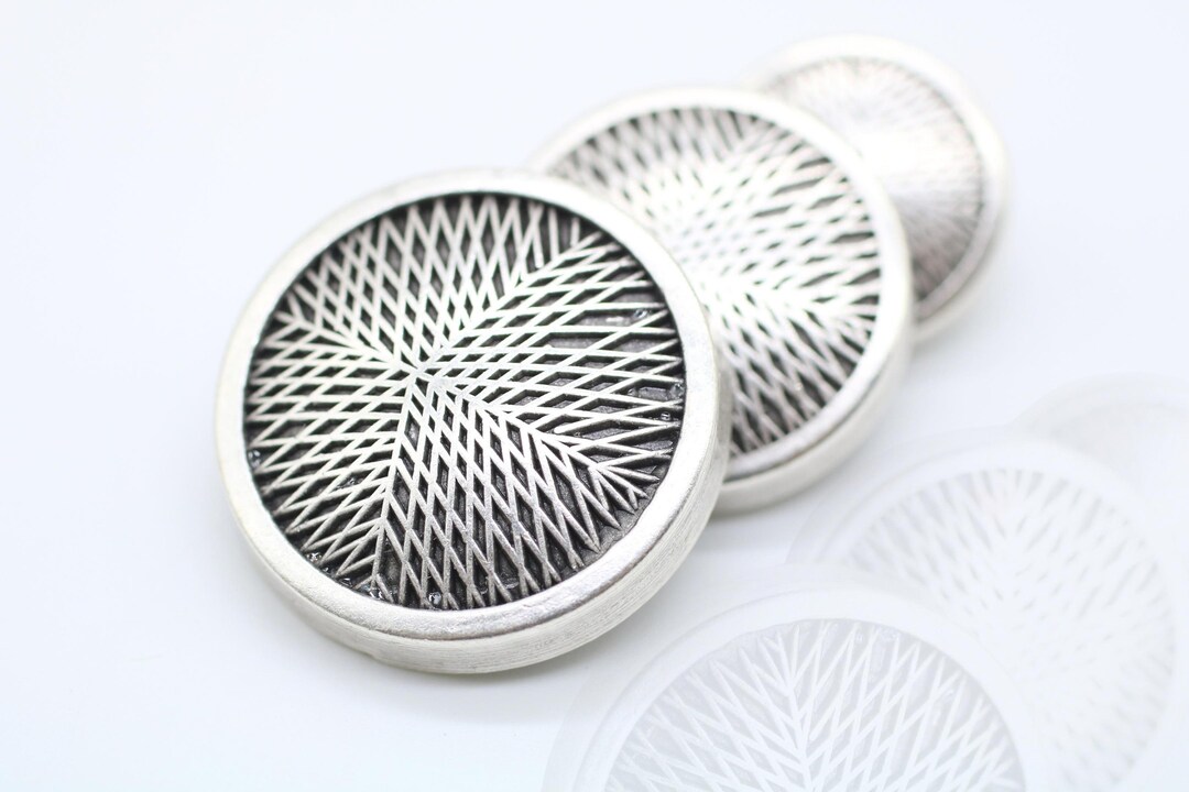 Antique Silver Metal Buttons, Geometric Motif Metal Buttons, Silver ...