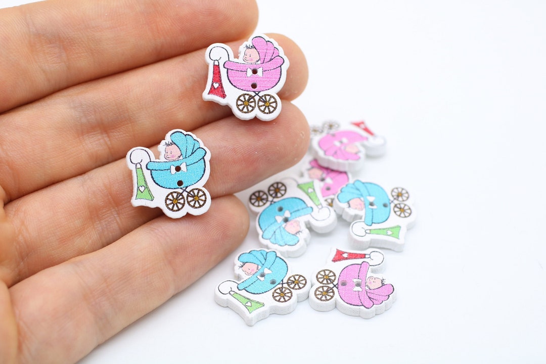Stroller Wooden Buttons, Boy Buttons, Girl Buttons, Colorful Buttons ...