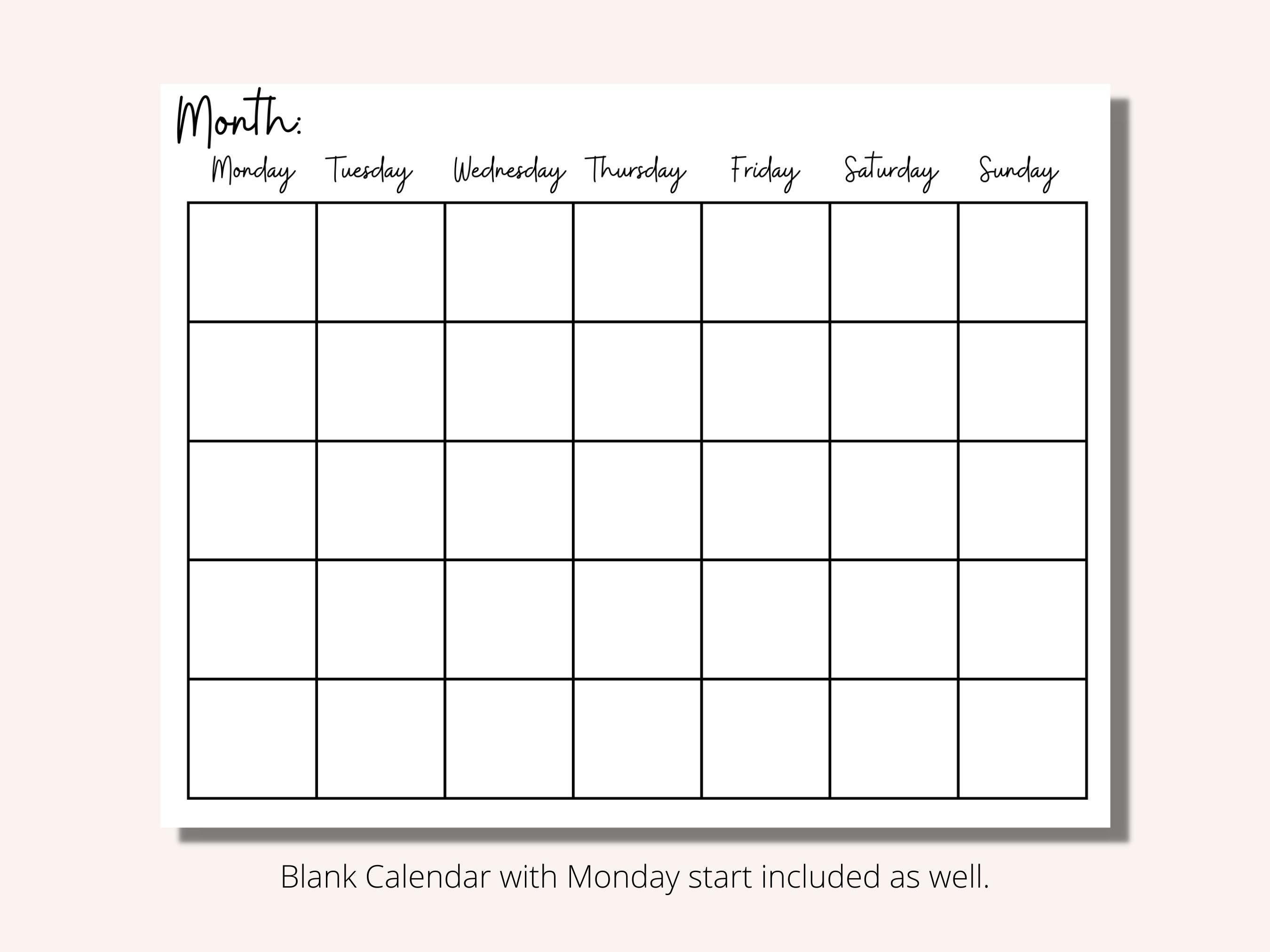 Printable Calendar With Handwritten Style Font - Etsy