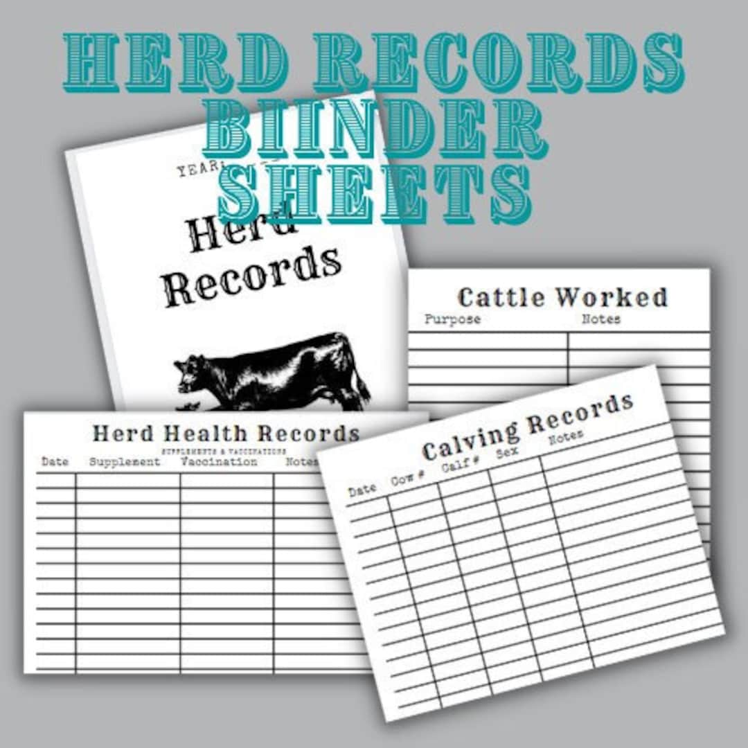 Cattle Record Book. Cattle Herd Binder. Calving. Health. Pasture ...