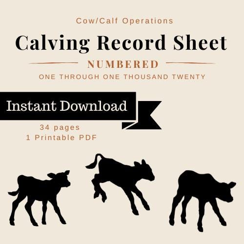 Calving Record Sheet Printable | Numbered Cattle Log (PDF Download) - Etsy