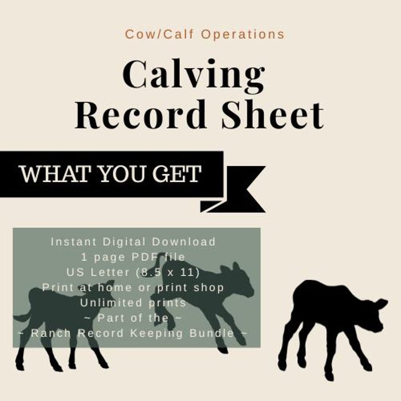 Calving Record Sheet Printable | Cattle Log Book (PDF Download) - Etsy