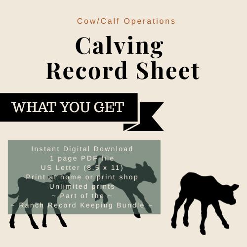 Calving Record Sheet Printable | Cattle Log Book (PDF Download) - Etsy