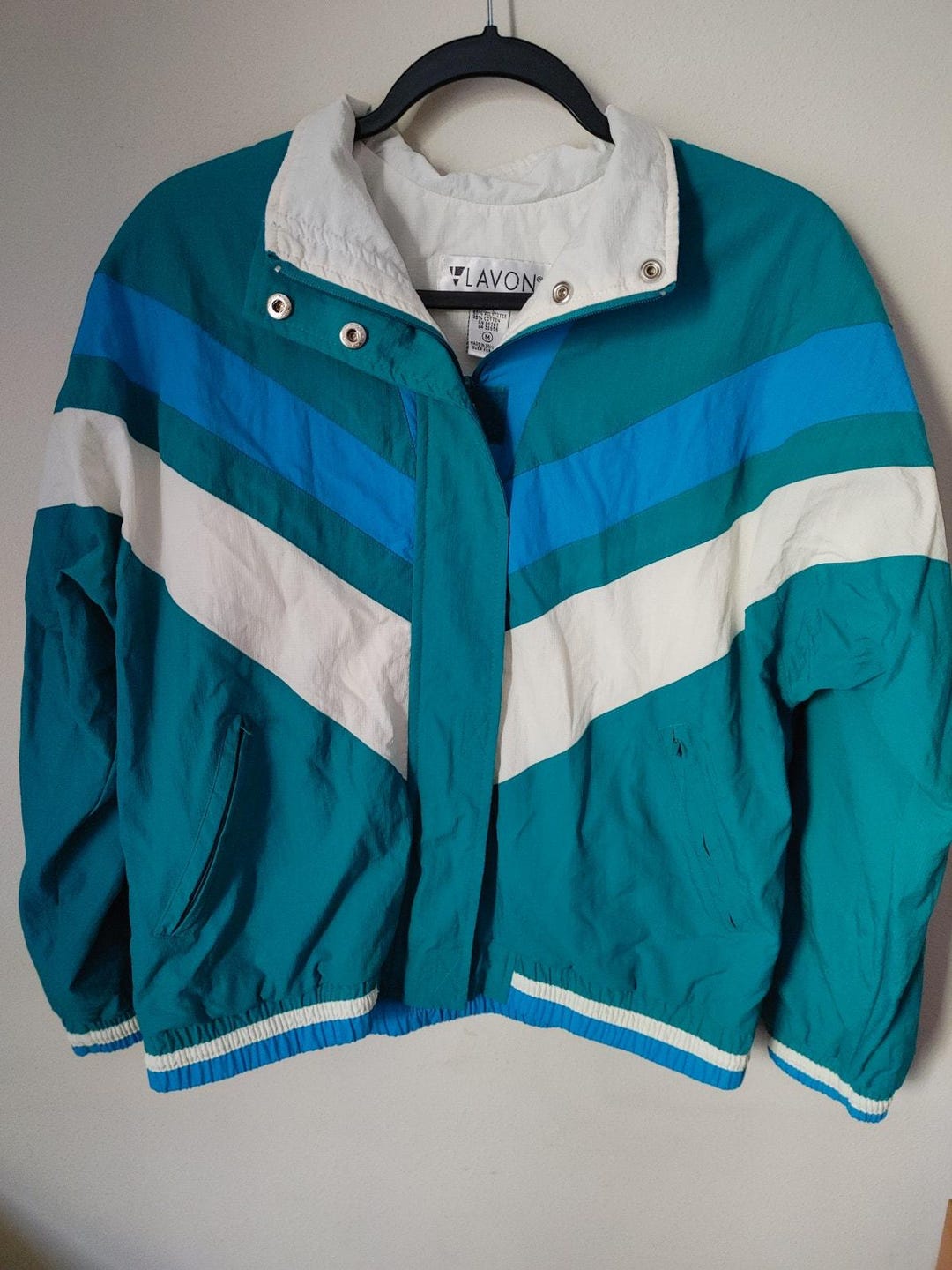 Vintage 90s LAVON Jacket Zip-up Colorblock Chevron Medium Nylon - Etsy