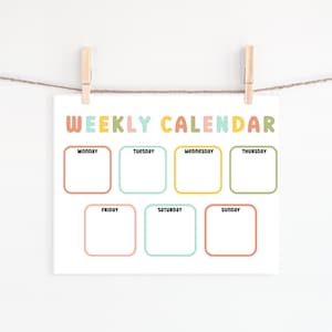 Weekly Calendar for Kids Preschool Printable Printable - Etsy