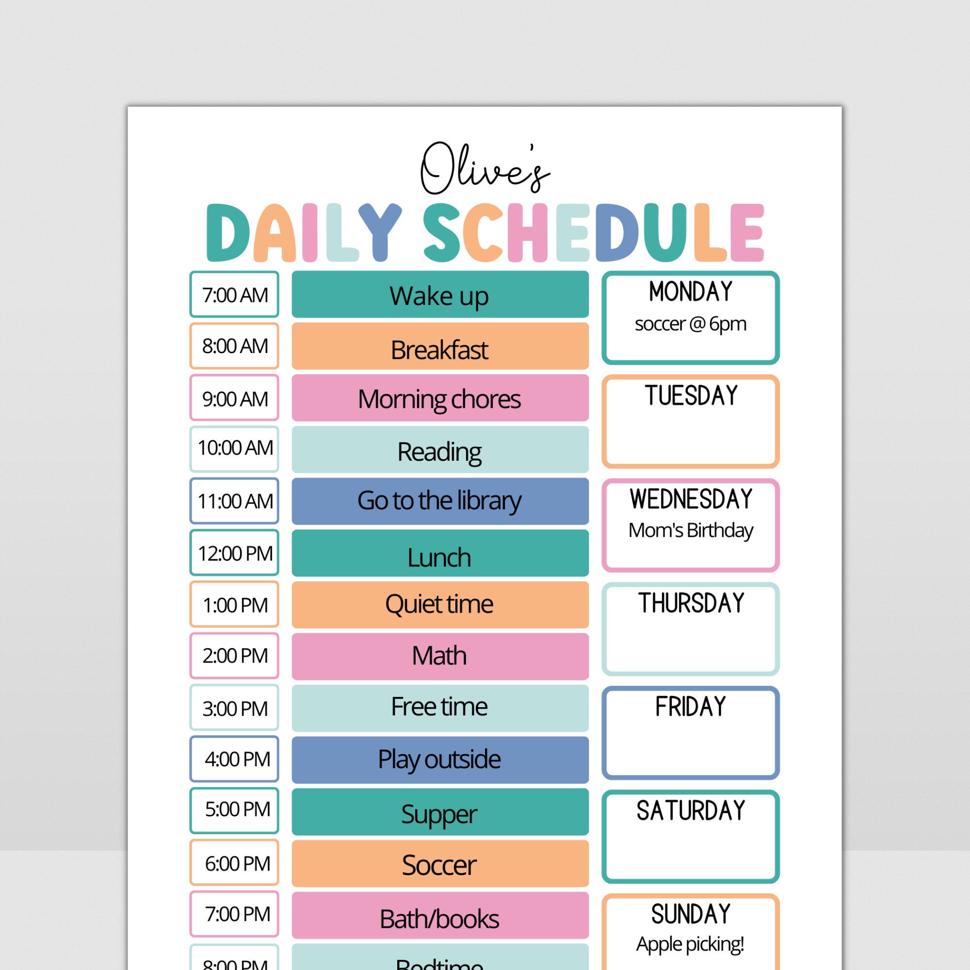 Daily Routine Schedule for Kids Template - Etsy Australia
