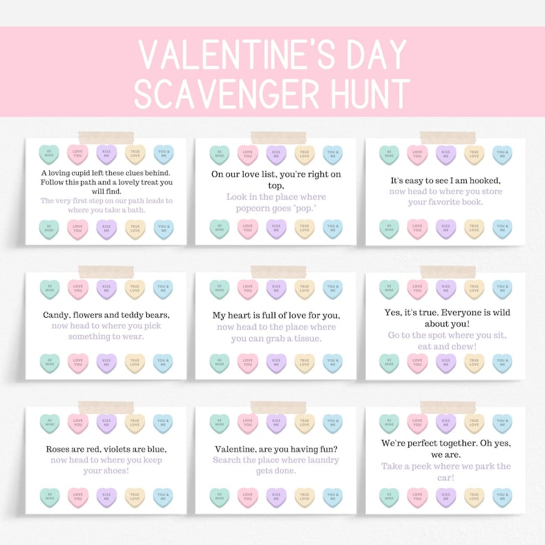 Indoor Valentines Day Scavenger Hunt, Valentines Treasure Hunt ...