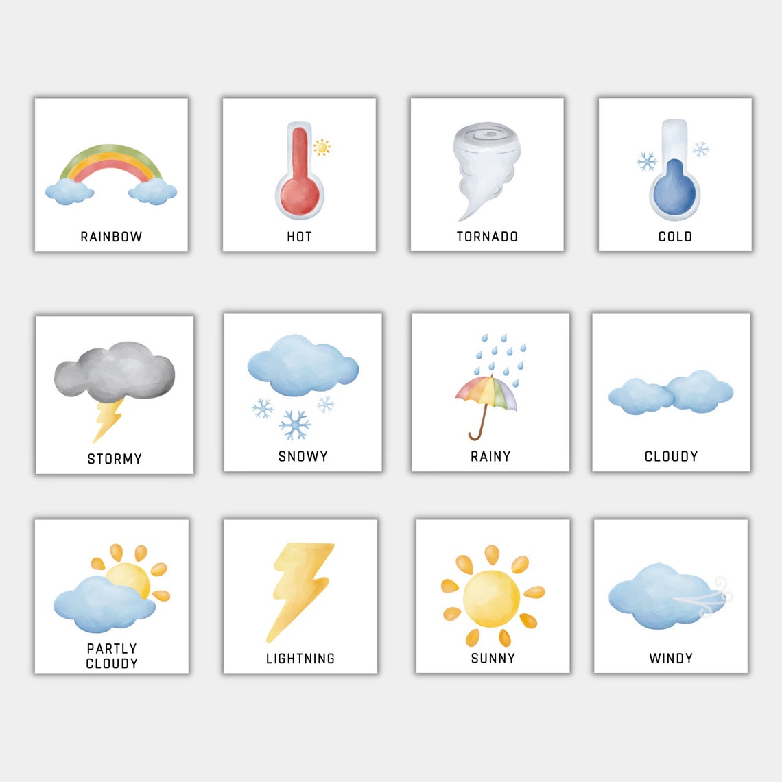 Printable Weather Cards, Preschool Flashcards, Montessori Materials ...