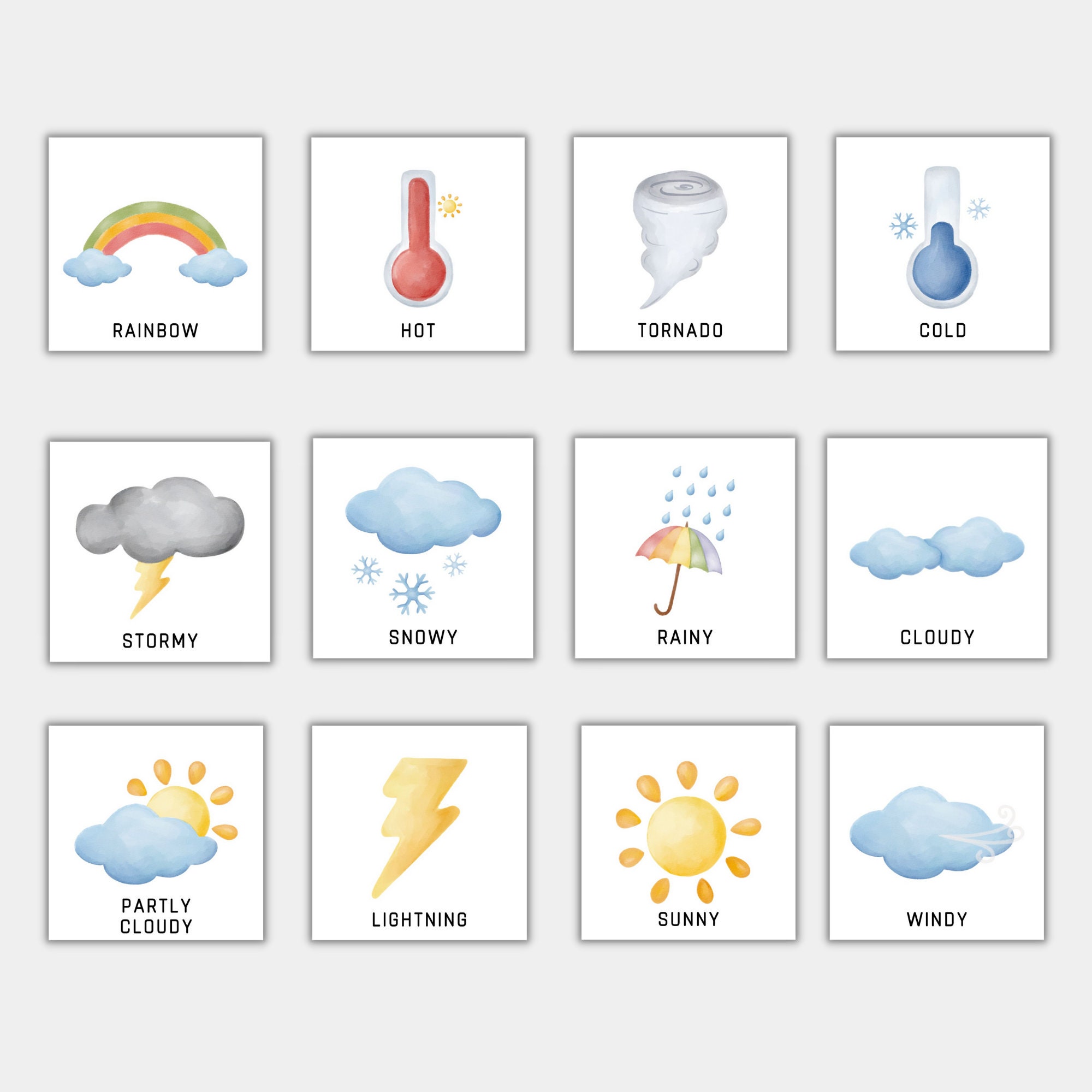 Printable Weather Cards, Preschool Flashcards, Montessori Materials ...