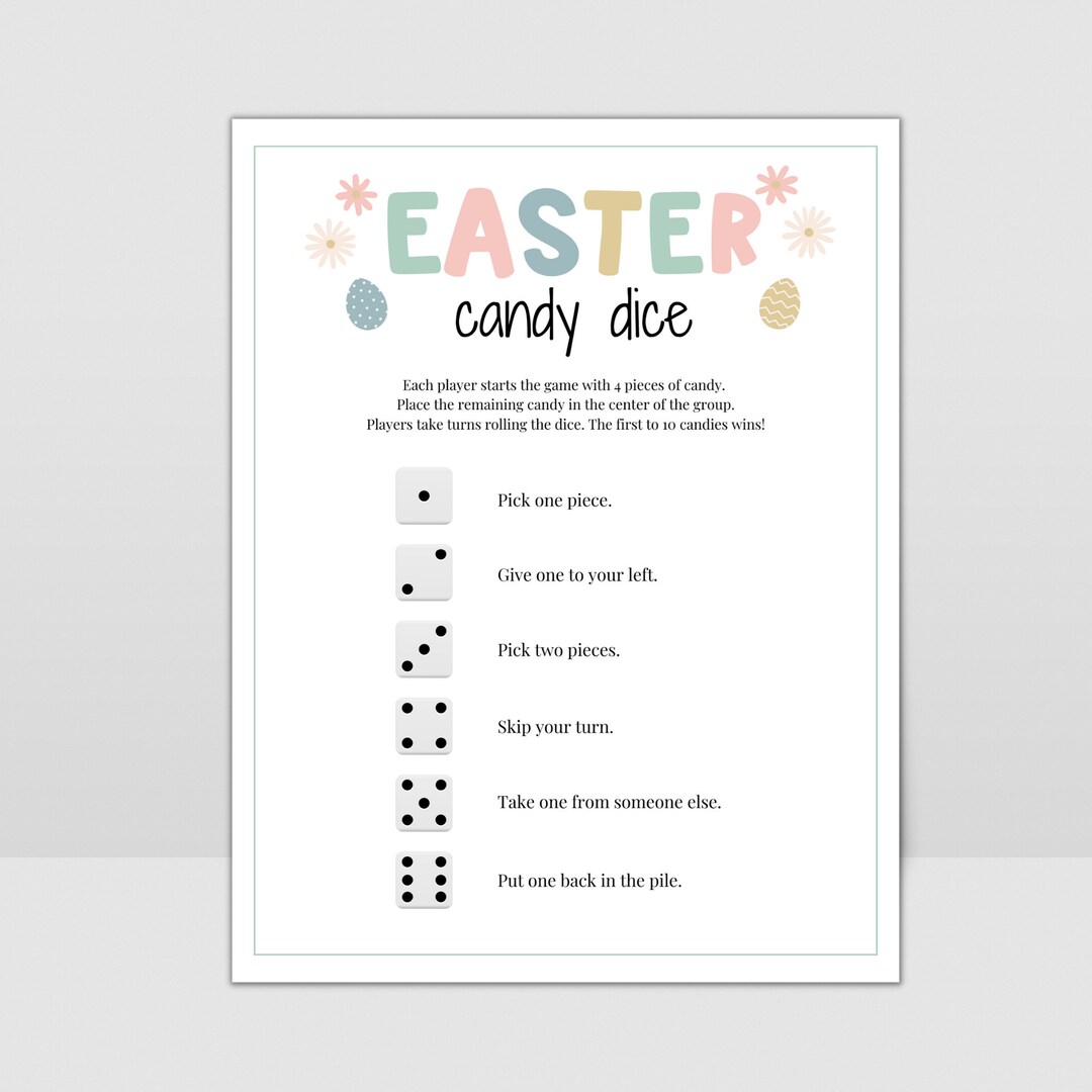 Easter Candy Dice Game, Easter Game Printable, Easter Activity, Teen ...