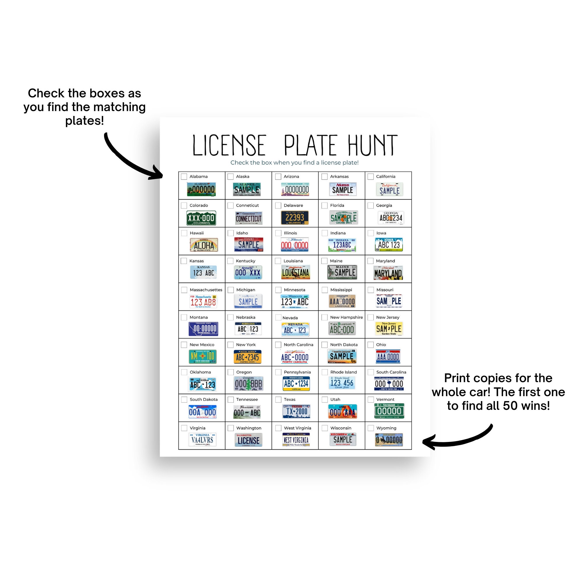 Road Trip License Plate Game- Kids Activity- Digital Download ...