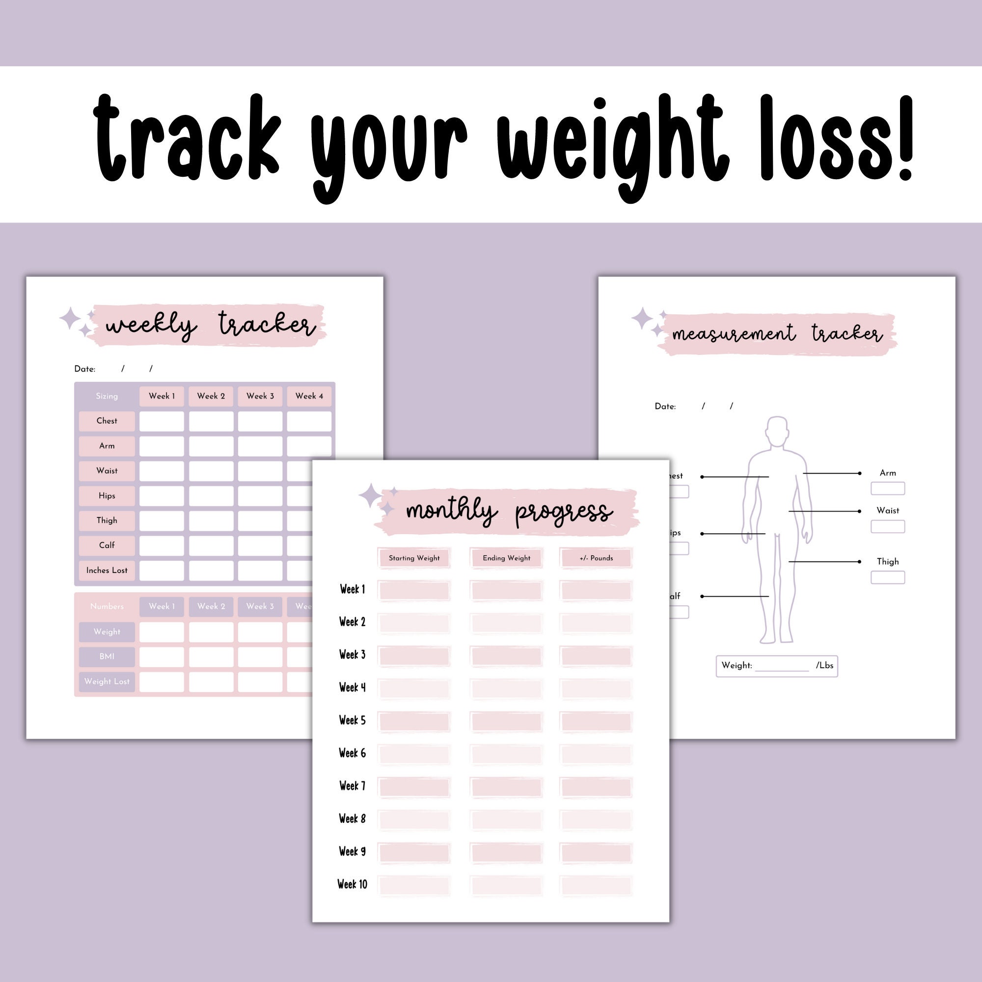 Printable Weight Loss Tracker Journal, Weight Loss Progress, Meal ...